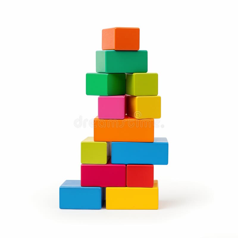 Colorful Stacking Blocks Arranged in a Tower Formation on a White ...