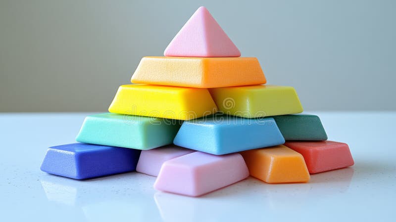 Colorful Stacking Blocks Create a Vibrant Pyramid Structure on a White ...