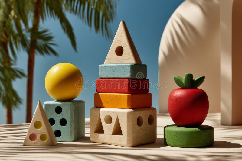 Colorful Stacking Blocks for Kids on Beach Stock Illustration ...