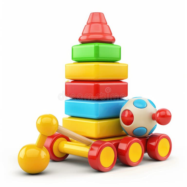 Colorful Stacking Toys and Wooden Toy Train for Kids Stock Illustration ...