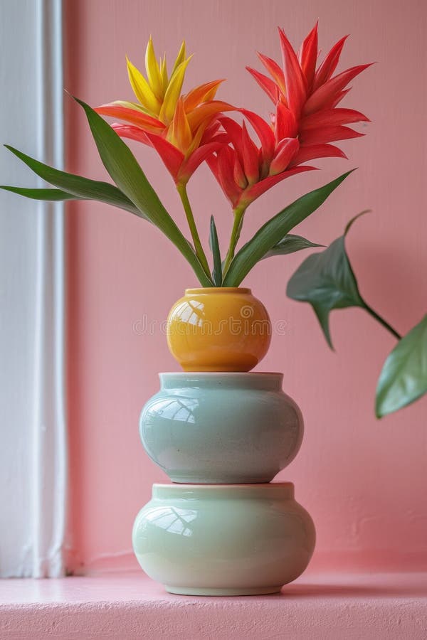 Colorful Stacking Pots, a Set of Vibrant Stacking Pots Topped with a ...