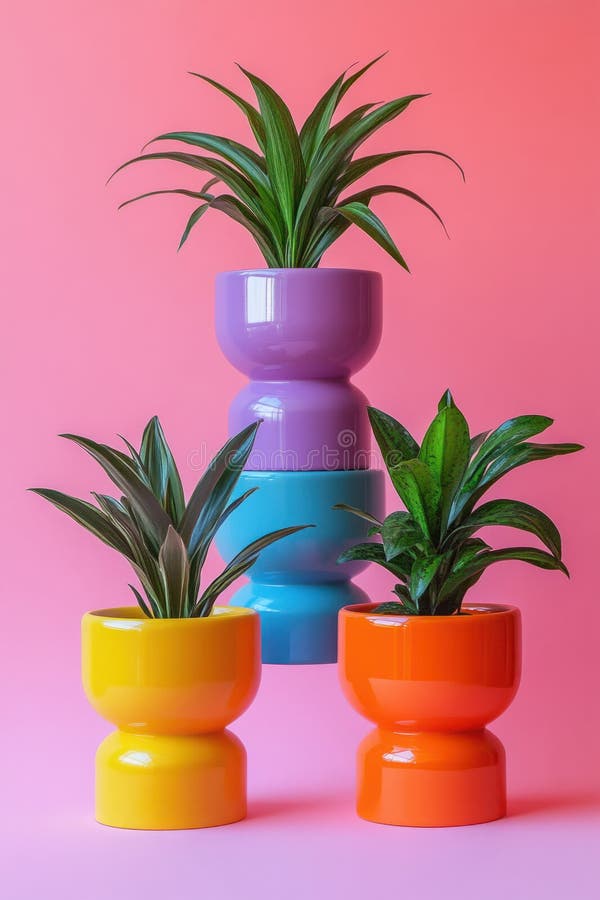 Colorful Stacking Pots, a Set of Vibrant Stacking Pots Topped with a ...