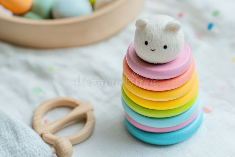 Colorful Stacking Rings Toy with Bunny Top Stock Illustration ...