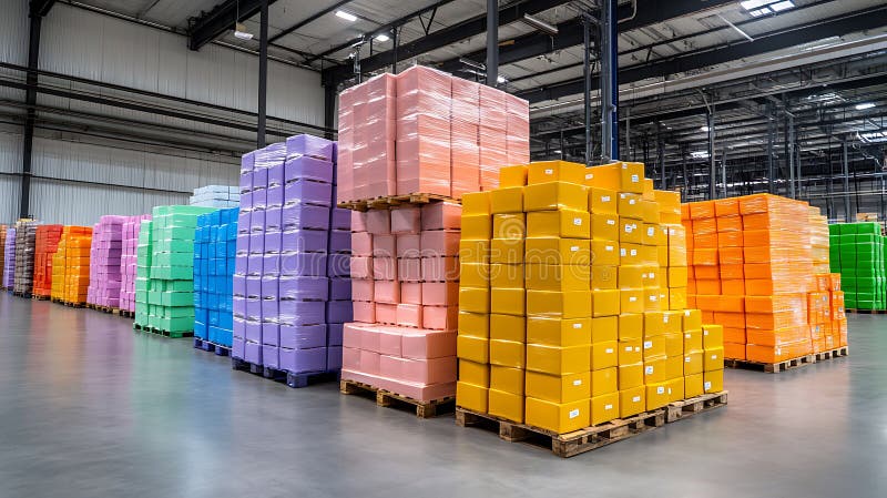 Colorful Stacks of Boxes in a Neat Warehouse Setting Stock Illustration ...