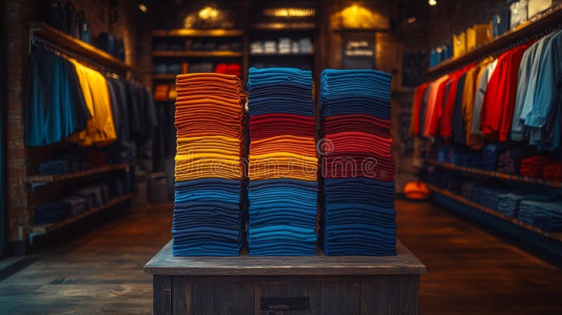Colorful Stacks of Folded Clothes in a Modern Store - Generative Ai ...
