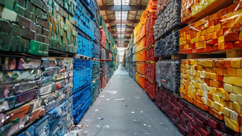 Colorful Stacks of Industrial Materials Create a Vibrant Pathway Inside ...
