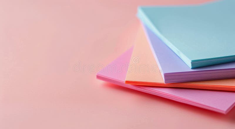 Colorful Stacks of Paper Sheets on Soft Pink Background in Bright ...