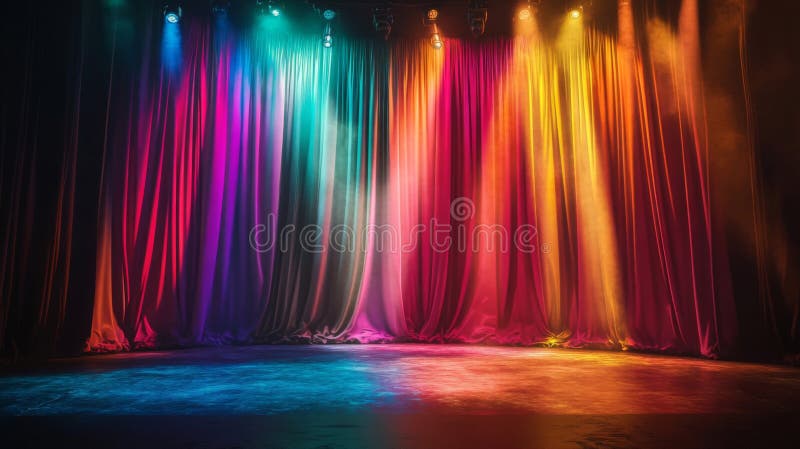 Colorful Stage Curtains Illuminated by Vivid Spotlights Stock ...