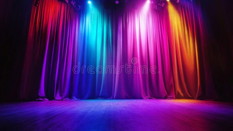 Colorful Stage Curtains Illuminated by Vivid Spotlights Stock ...