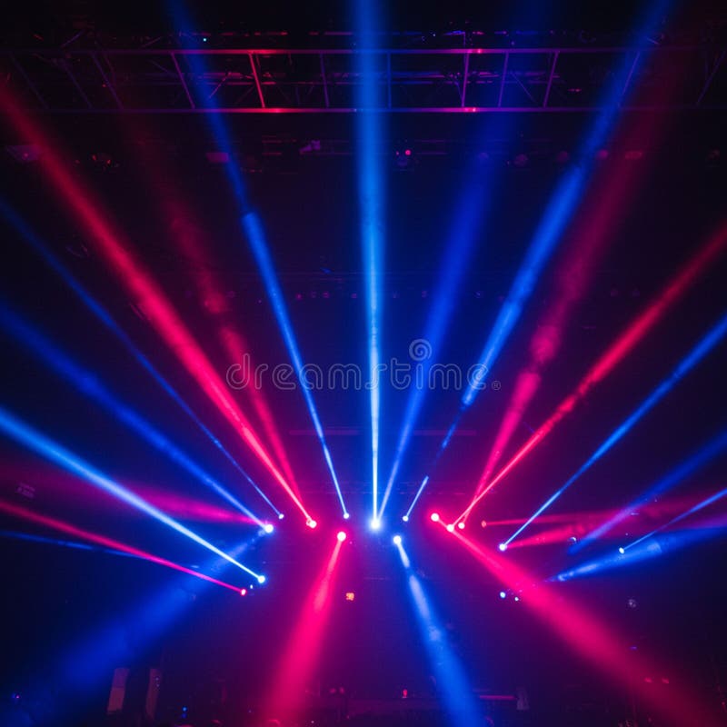 Colorful Stage Lighting with Beams of Red and Blue Lights Streaming ...