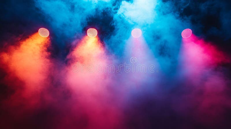 Colorful Stage Lighting with Red and Blue Smoke Stock Illustration ...