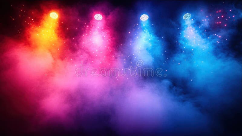 Colorful Stage Lighting with Smoke and Fog Stock Photo - Image of ...