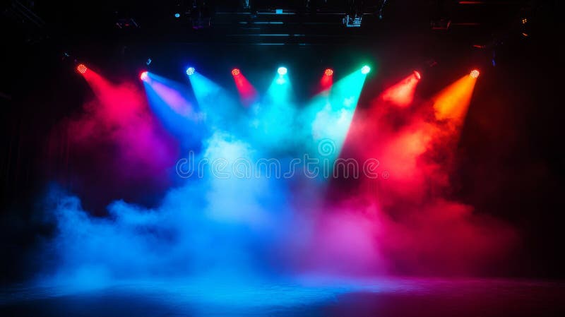 Colorful Stage Lighting with Smoke and Fog Stock Illustration ...