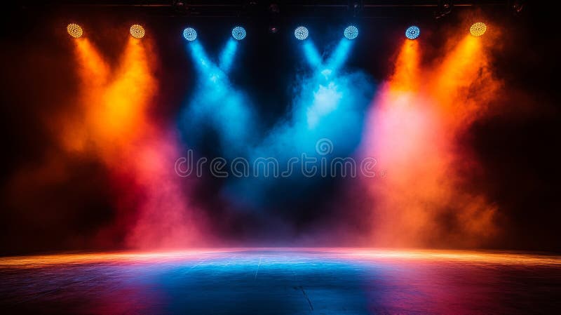 Colorful Stage Lighting with Smoke and Fog Stock Illustration ...