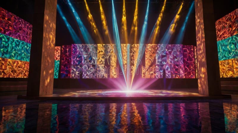 Colorful Stage Lights Illuminate a Geometric Backdrop Stock ...