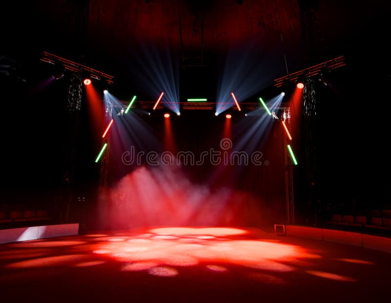 Colorful Stage Lights Illuminating Empty Circus Arena with Smoke ...