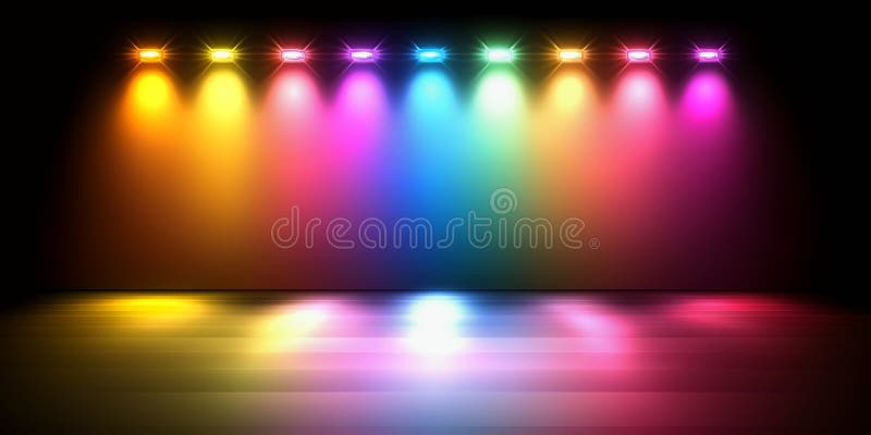 Colorful Stage Lights Rainbow Spotlight Glowing Background Bright ...