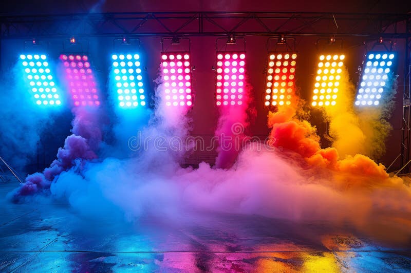 Colorful Stage Lights and Smoke Stock Illustration - Illustration of ...