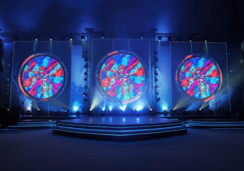 Colorful Stage Setup Vibrant Circular Displays Dramatic Lighting Stock ...