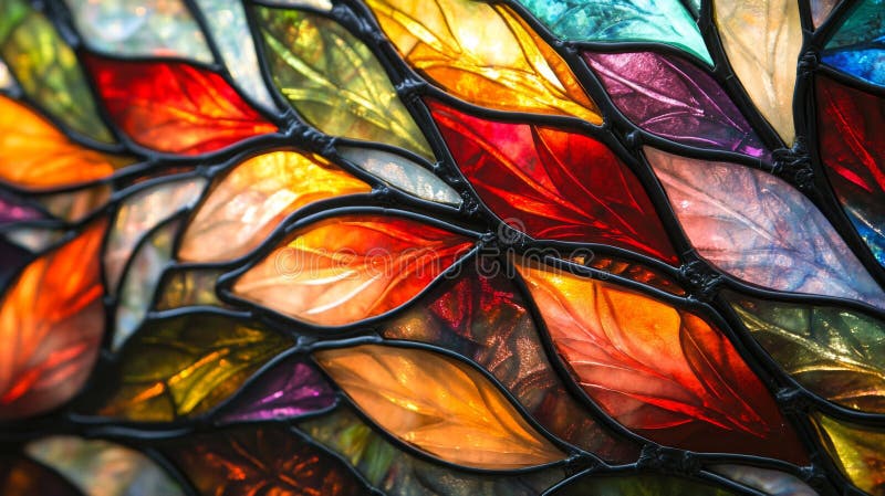 Colorful Stained Glass Autumn Leaves Stock Illustration - Illustration ...
