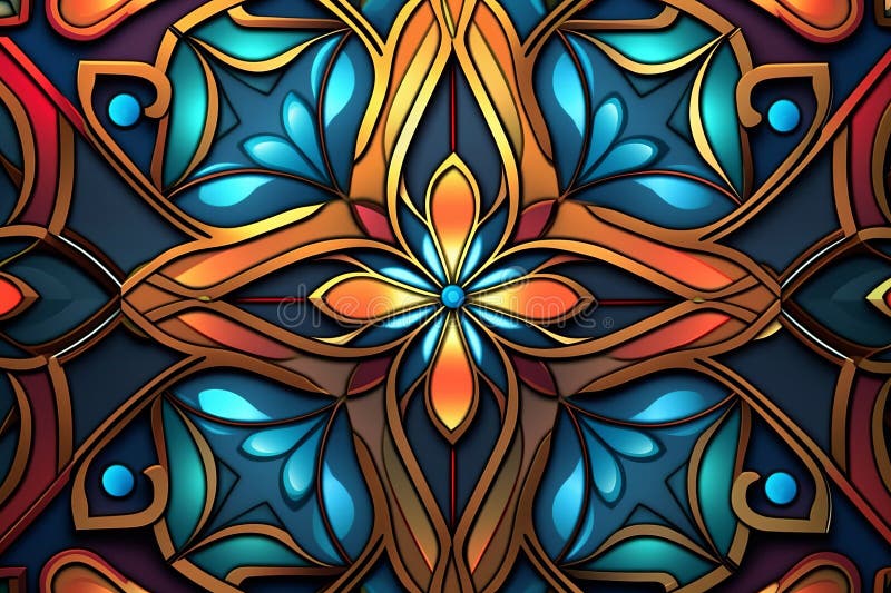 A Colorful Stained Glass Design with an Ornate Pattern Stock ...