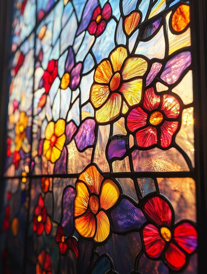 Colorful Stained Glass with Floral Patterns Stock Photo - Image of ...
