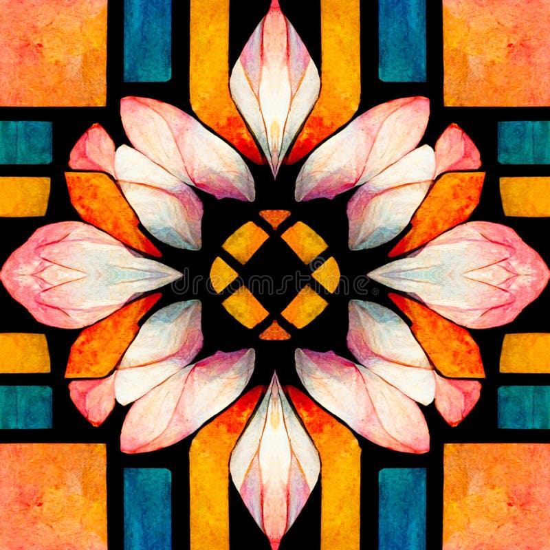 Colorful Stained Glass Floral Seamless Pattern Stock Illustration ...