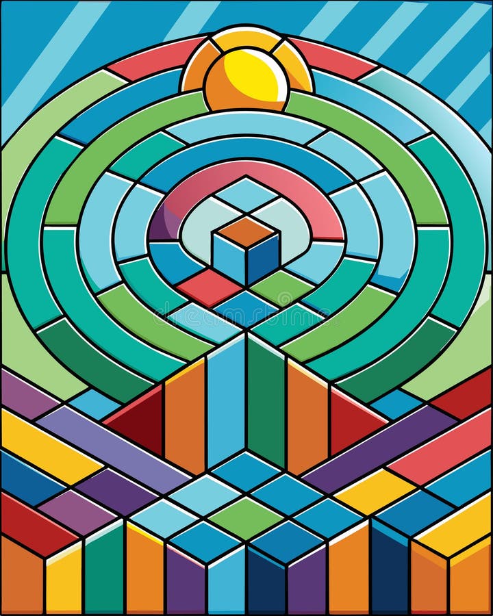 A Colorful Stained Glass Labyrinth with Paths Created from Different ...
