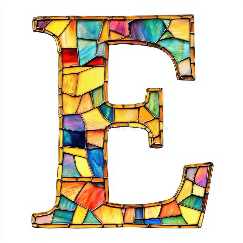 A Colorful Stained Glass Letter "E" Made of Various Vibrant Pieces ...