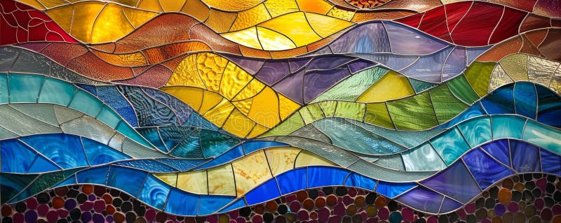 Colorful Stained Glass Mosaic with Wavy Patterns Stock Photo - Image of ...