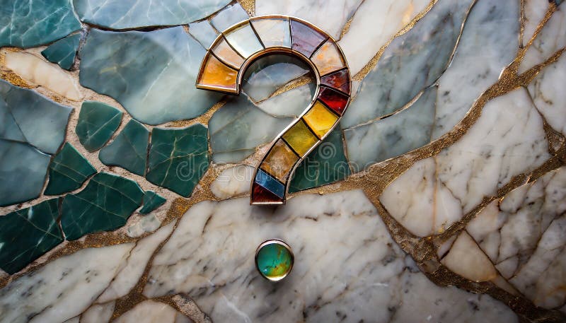 A Colorful Stained-glass Question Mark Embedded in a Marble Surface ...