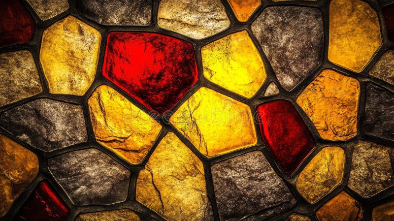 Colorful Stained Glass Wall with Vibrant, Varied Stone Textures and ...