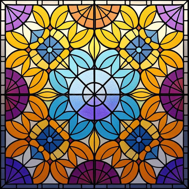 Colorful Stained Glass Window with Abstract Geometric Pattern. Vector ...