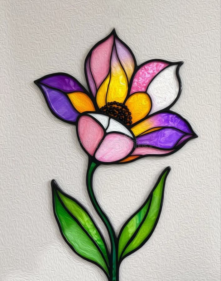 Colorful Stained Glass Window. Botanical Pattern Stock Illustration ...