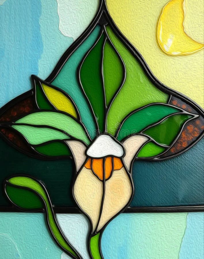 Colorful Stained Glass Window. Botanical Pattern Stock Illustration ...