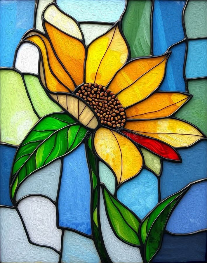 Colorful Stained Glass Window. Botanical Pattern Stock Illustration ...