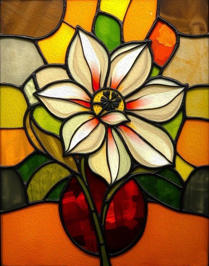 Colorful Stained Glass Window. Botanical Pattern Stock Illustration ...