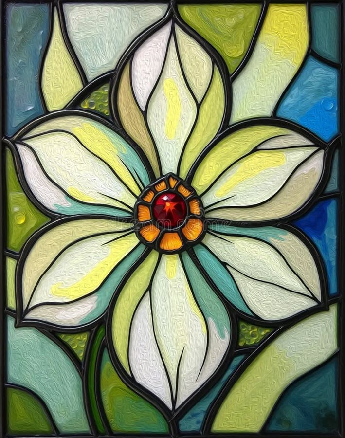 Colorful Stained Glass Window. Botanical Pattern Stock Illustration ...