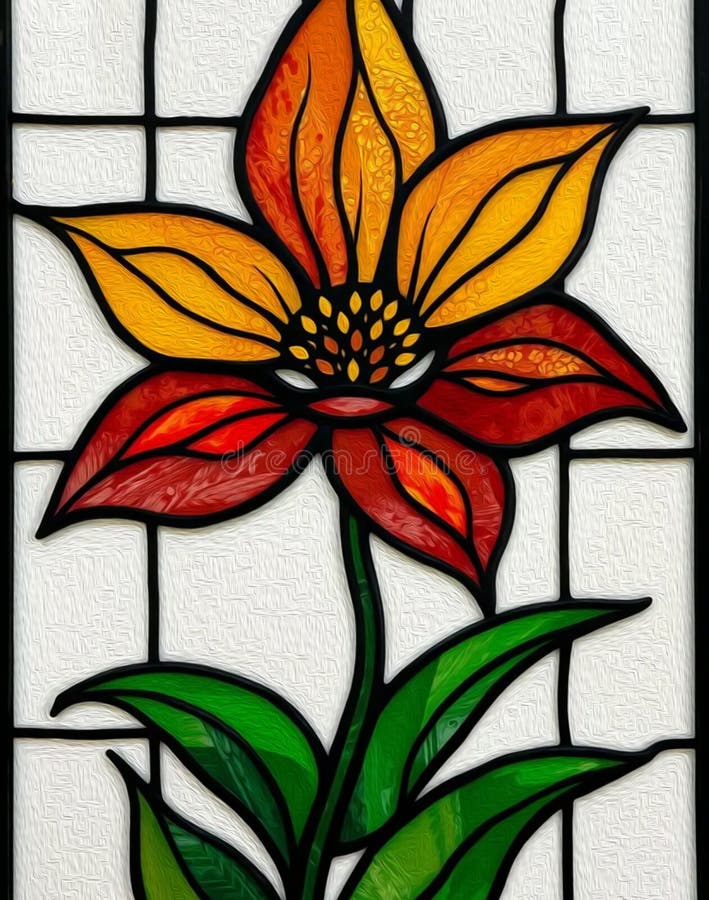Colorful Stained Glass Window. Botanical Pattern Stock Illustration ...