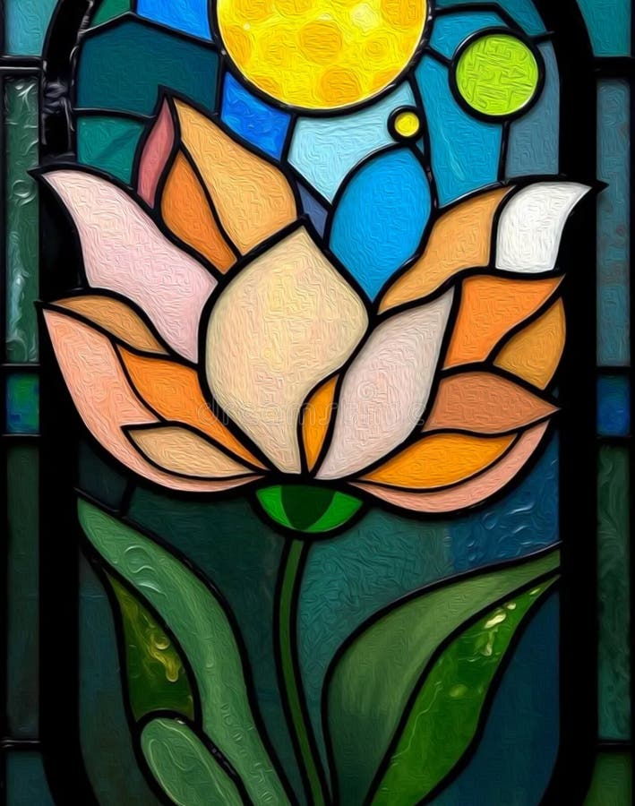 Colorful Stained Glass Window. Botanical Pattern Stock Illustration ...