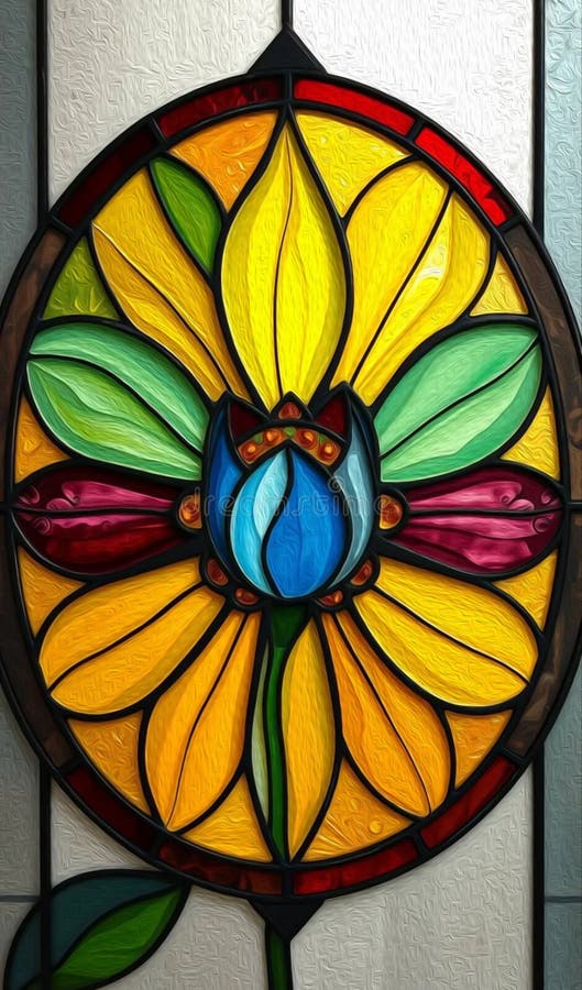 Colorful Stained Glass Window. Botanical Pattern Stock Illustration ...