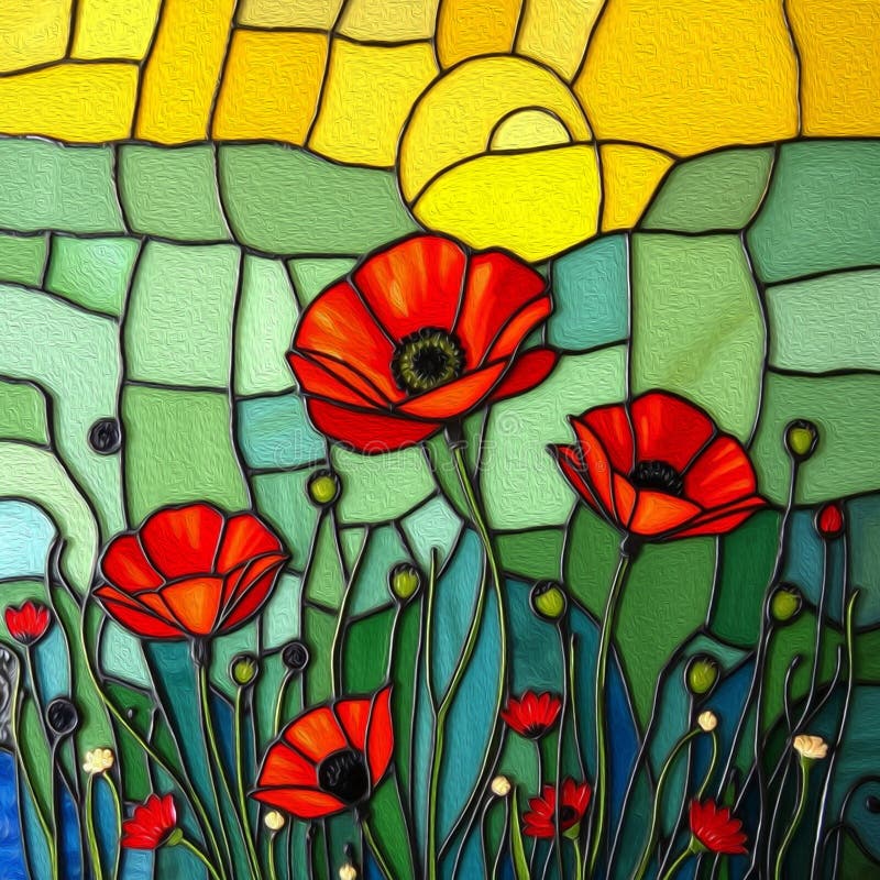 Colorful Stained Glass Window. Botanical Pattern. Multicolored Interior ...