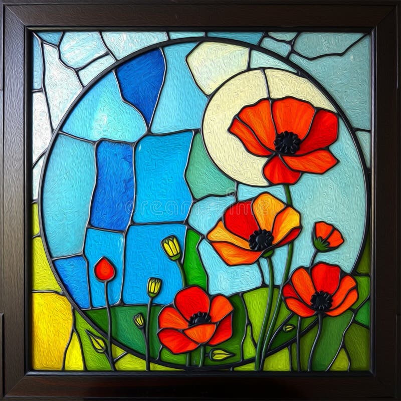 Colorful Stained Glass Window. Botanical Pattern. Multicolored Interior ...