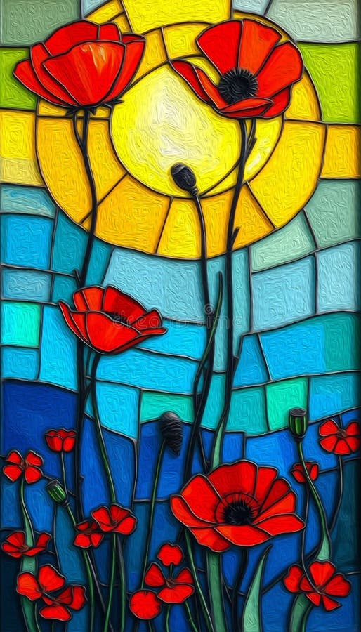 Colorful Stained Glass Window. Botanical Pattern. Multicolored Interior ...