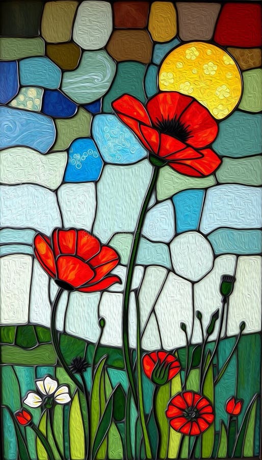 Colorful Stained Glass Window. Botanical Pattern. Multicolored Interior ...