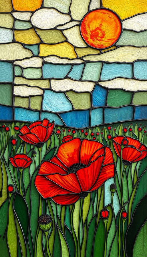 Colorful Stained Glass Window. Botanical Pattern. Multicolored Interior ...