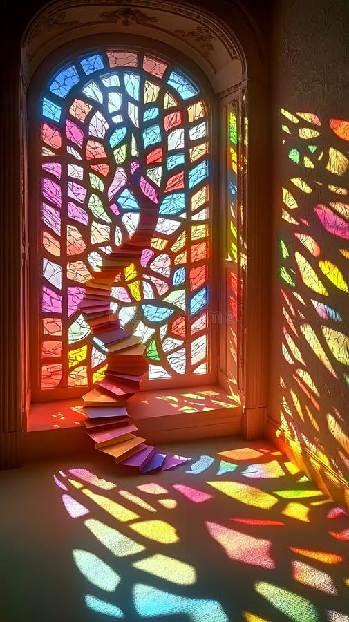 Colorful Stained Glass Window Casting Shadows Stock Illustration ...