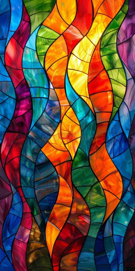 Vibrant Stained Glass Window with Wavy Lines Stock Illustration ...