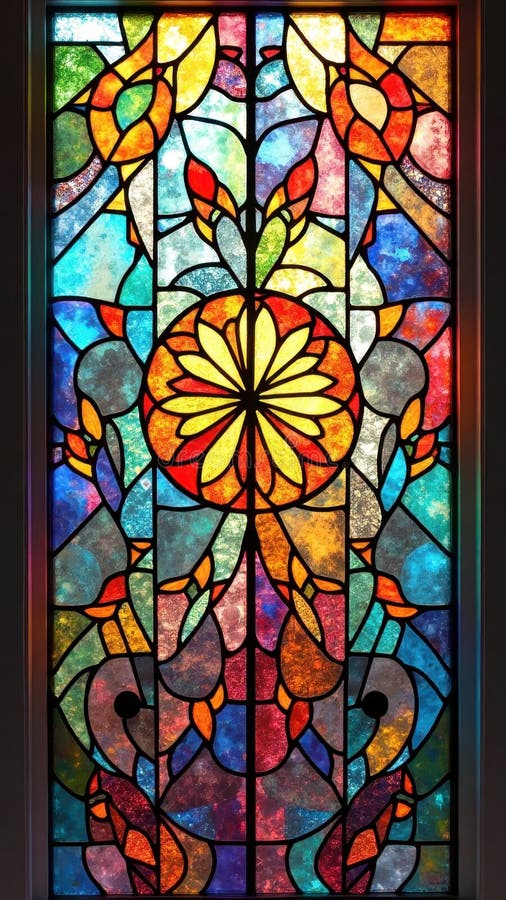 Colorful Stained Glass Window with Floral and Geometric Patterns Stock ...