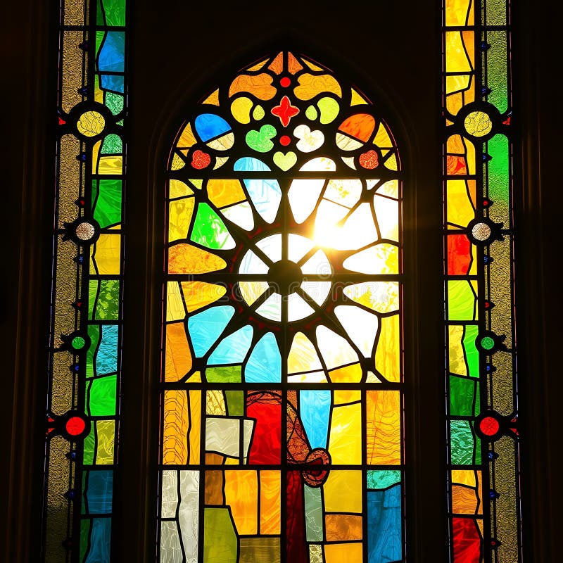 A Colorful Stained Glass Window Glowing in the Sunlight Stock ...